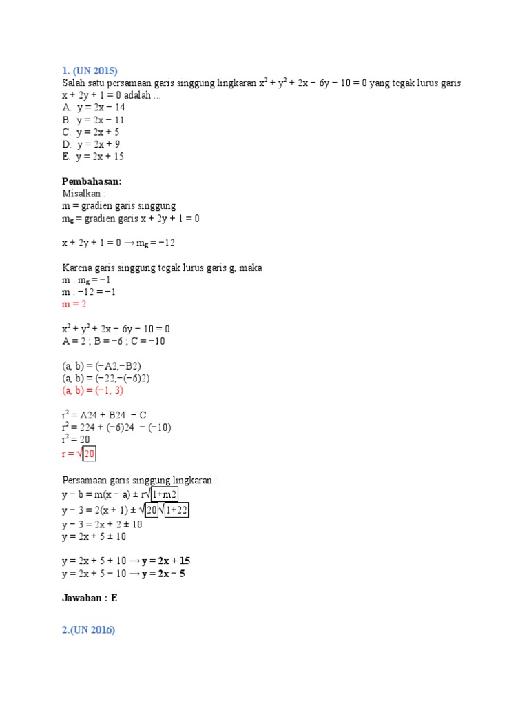 Tugas MTK PM (Pembahasan Soal Un Dan SBMPTN Lingkaran) | PDF