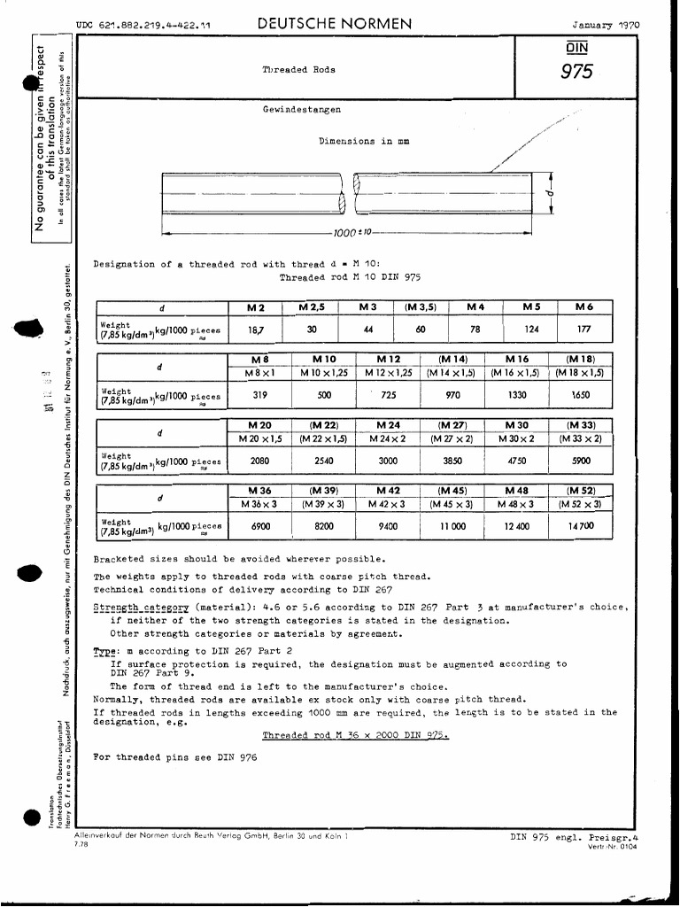 Threaded Rods Specifications DIN 975 | PDF