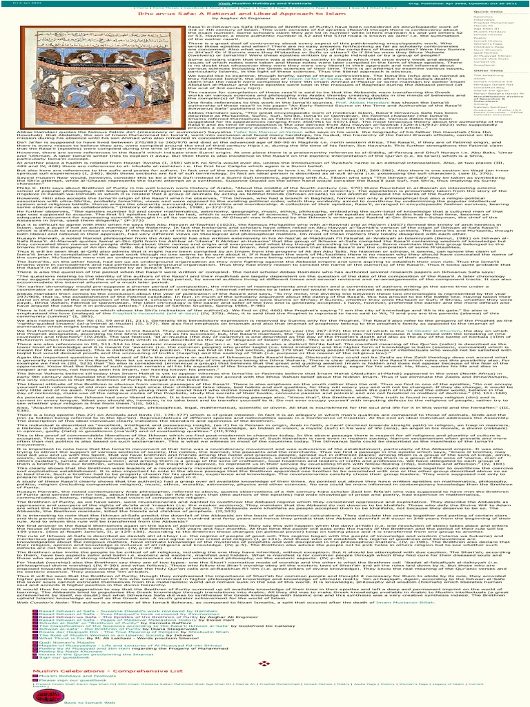 Ikhwanus Safa: A Rational and Liberal Approach To Islam by Asghar Ali Engineer - The Ismaili Web ...