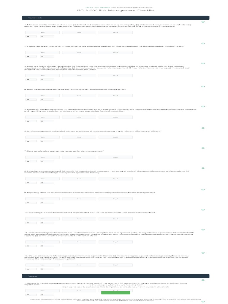GoAudits - Iso 31000 Risk Management Checklist (Sample) | PDF