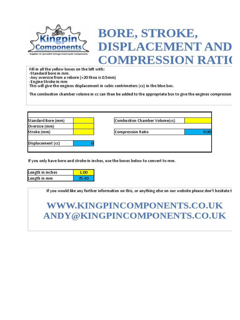 Bore, Stroke, Displacement and Compression Ratio | PDF