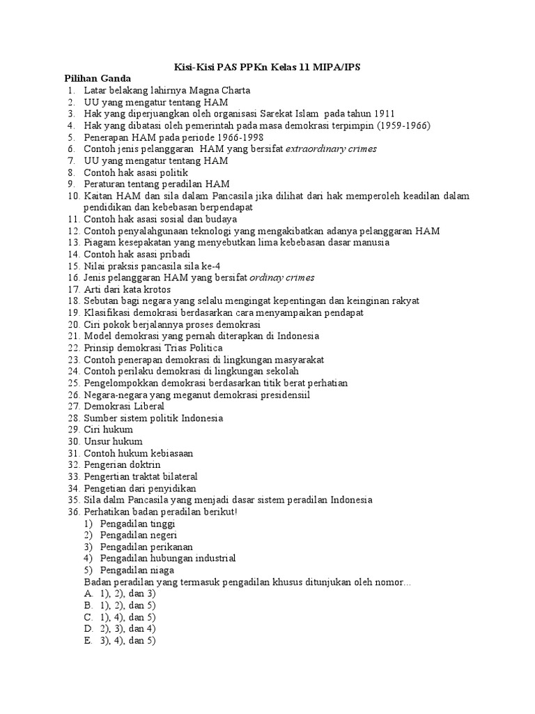 Kisi-Kisi PAS PPKN Kelas 11 | PDF