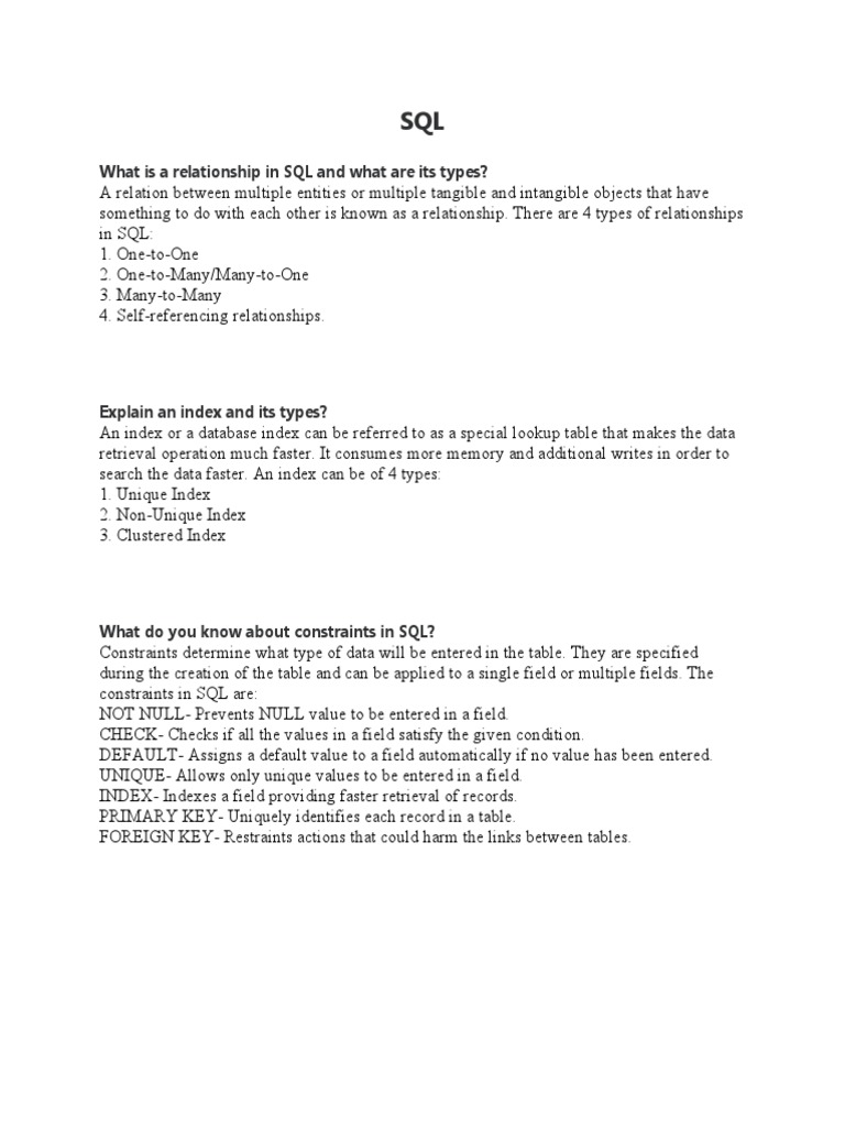 What Is A Relationship in SQL and What Are Its Types? | PDF
