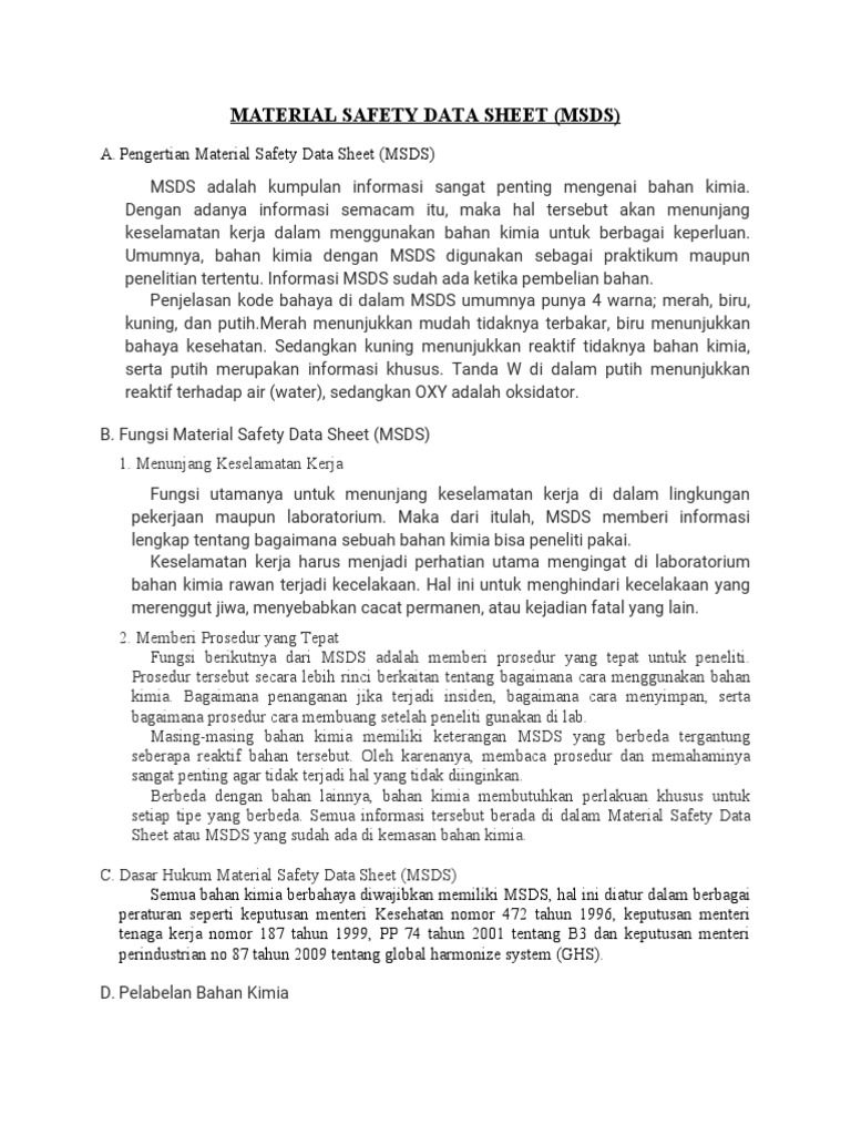 Panduan Lengkap MSDS Bahan Kimia | PDF | Kesehatan Holistik