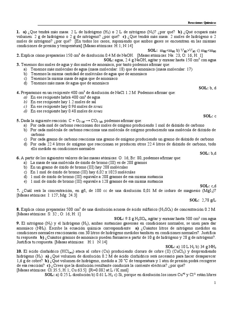 Ejercicios Con Solucion Estequiometria 2 | PDF | Ácido clorhídrico | Mole (Unidad)