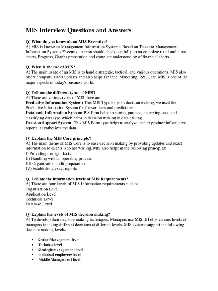 1MIS Interview Questions and Answers PDF Download | PDF | Microsoft ...