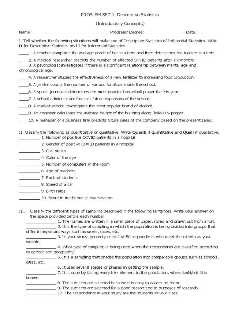 Problem Set1-Introductory Concepts | Download Free PDF | Statistics | Sampling (Statistics)