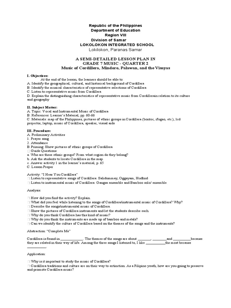 LP Music Q2 | PDF | Lesson Plan | Musical Instruments