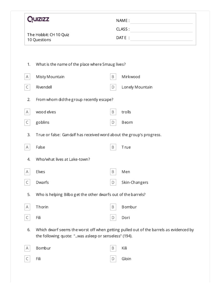 The Hobbit - CH 10 Quiz | PDF