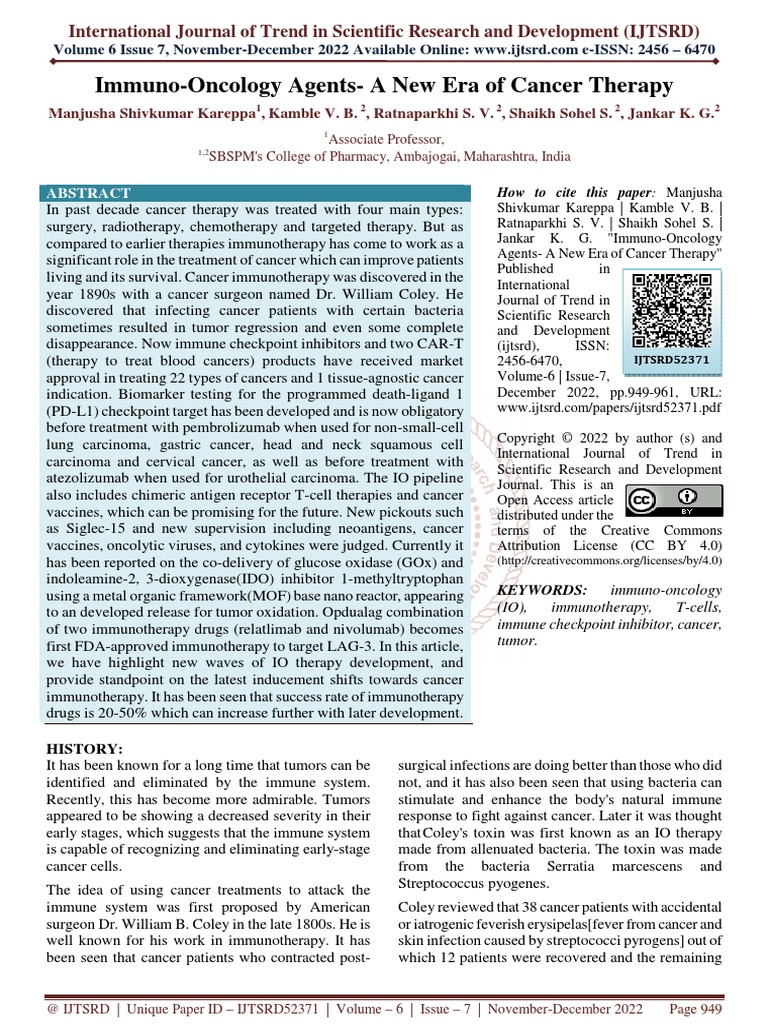 Immuno Oncology Agents A New Era of Cancer Therapy | PDF | Clinical ...