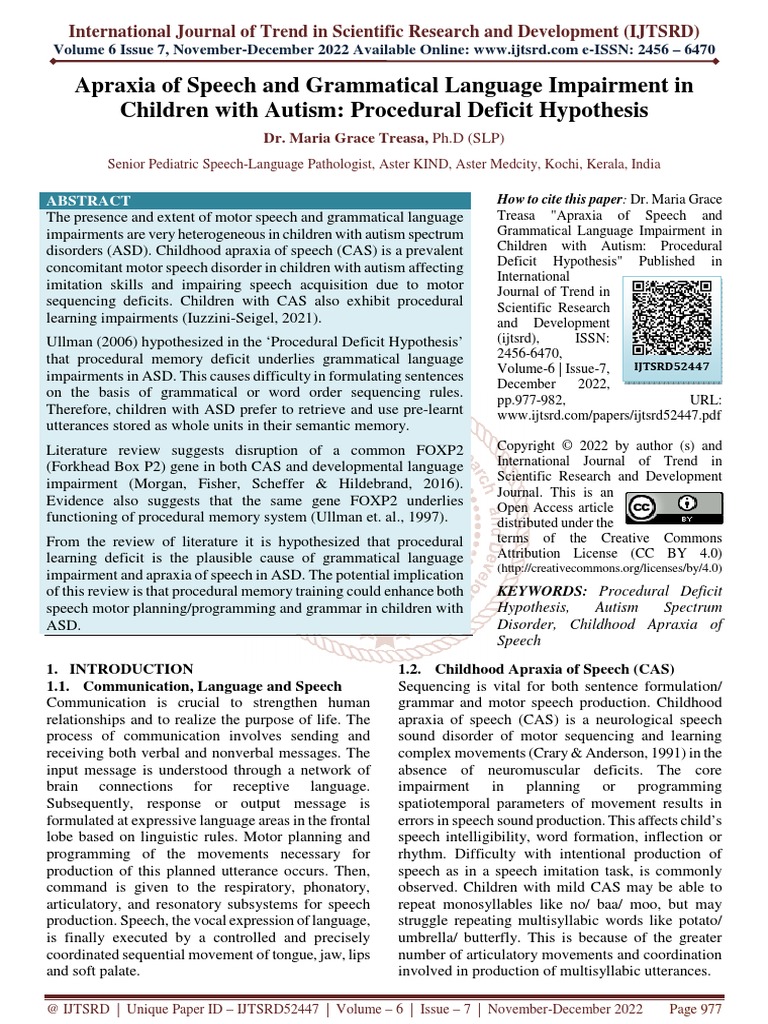 Apraxia of Speech and Grammatical Language Impairment in Children With ...