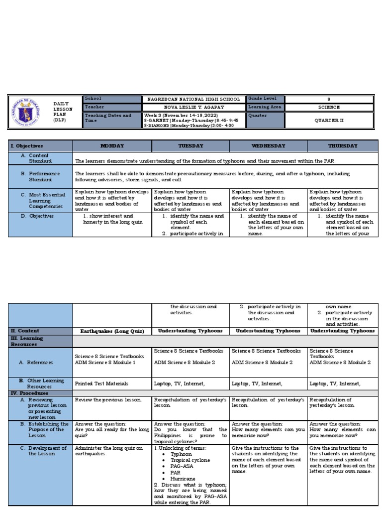 Science 8-Sy 2022-2023-Q2-W3-Nov 14-18,2022 | PDF | Tropical Cyclones ...