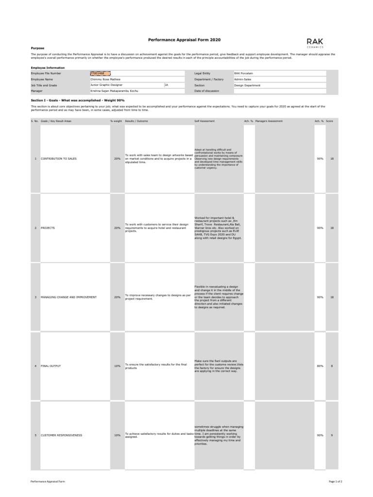Performance Appraisal Form 2020: Purpose | PDF | Performance Appraisal ...