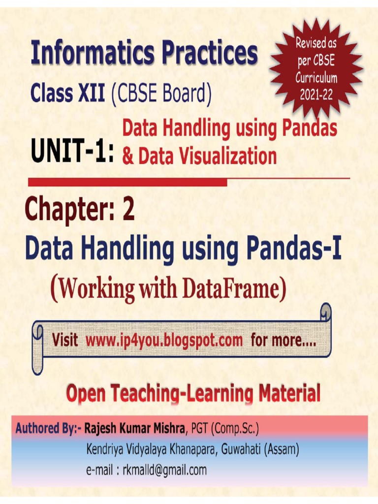 IP XII U1 Ch2 DataHandling (DataFrame) Final | PDF