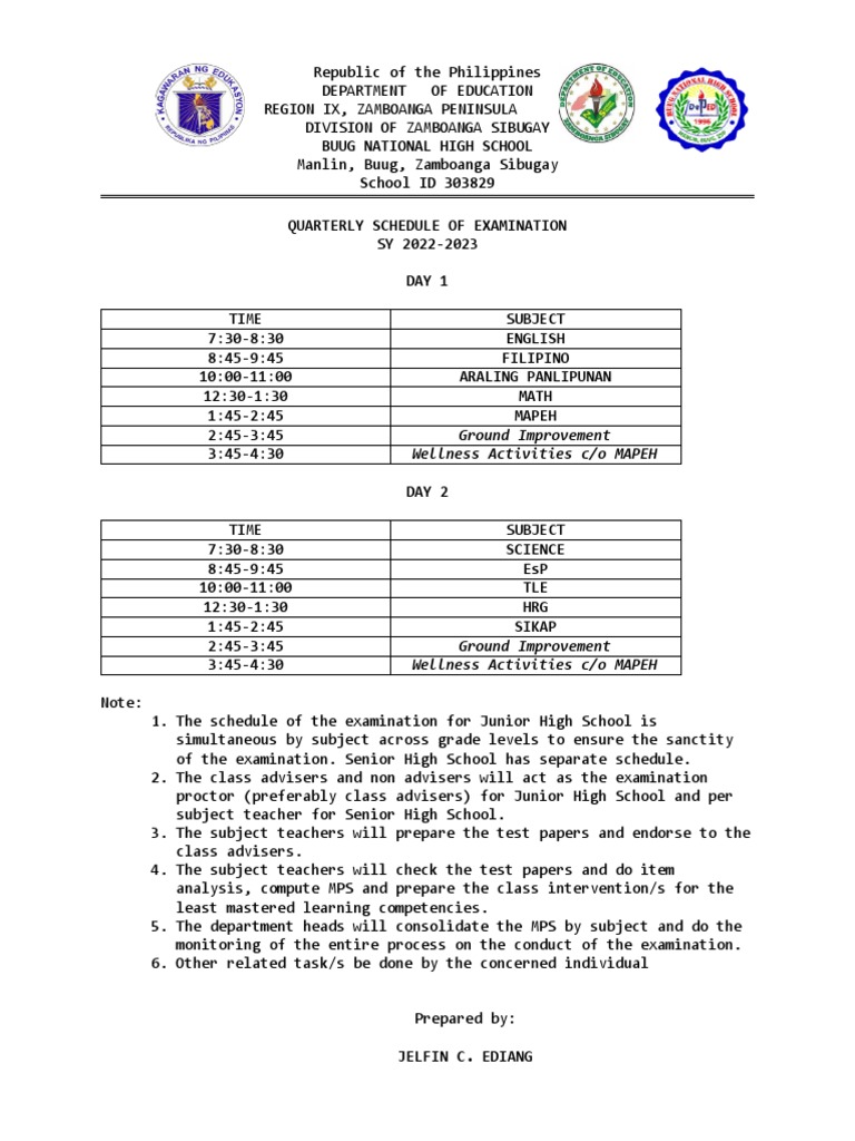 QE Schedule 2022 2023 | PDF | Test (Assessment) | Science