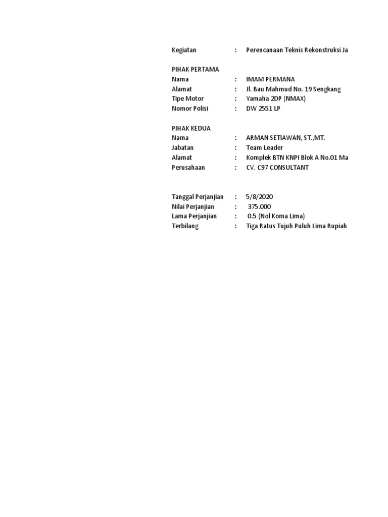 Surat Perjanjian Sewa Kendaraan Motor-2 | PDF