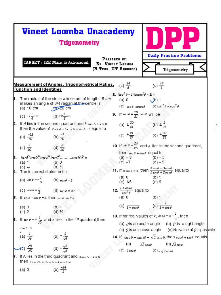 DPP 1trigonometry | PDF | Trigonometry | Trigonometric Functions