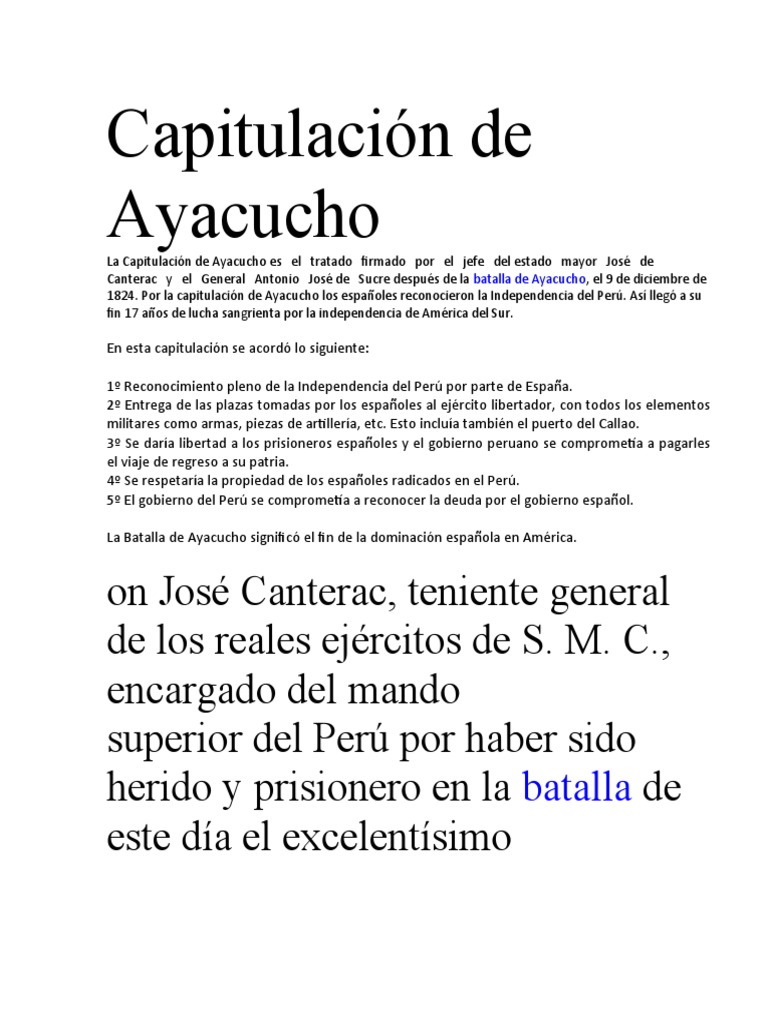 Capitulación de Ayacucho | PDF | Perú | Operaciones militares