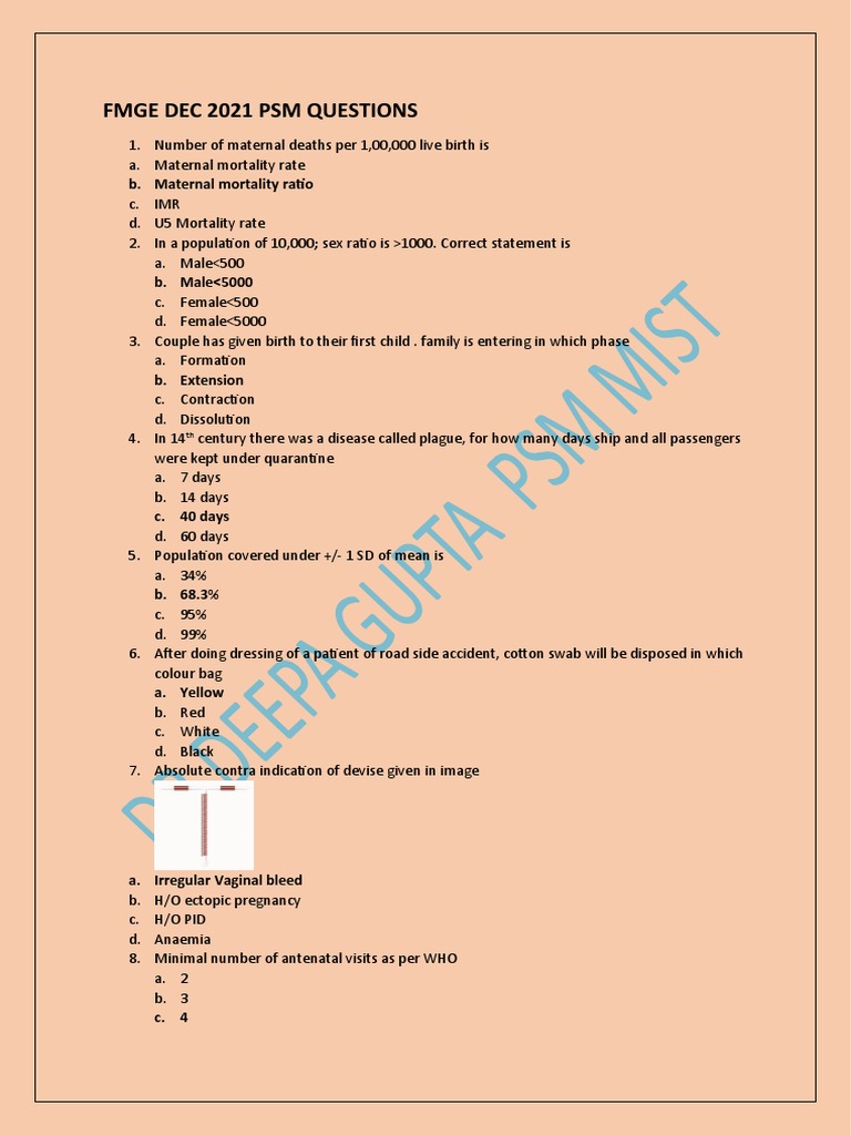 Fmge Dec 2021 PSM Questions WM | PDF | Maternal Death | Health Care