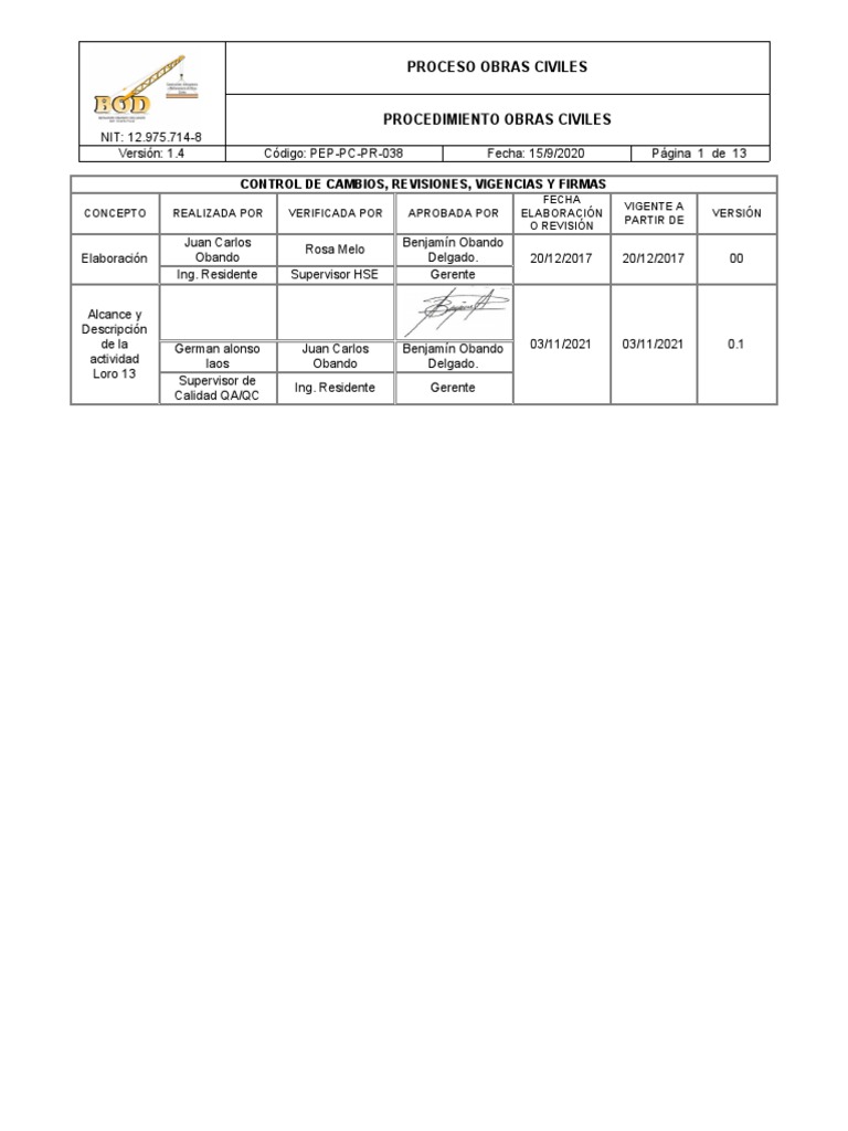 16.pep-Pc-Pr-038 Procedimiento Obras Civiles | PDF | Demolición | Residuos