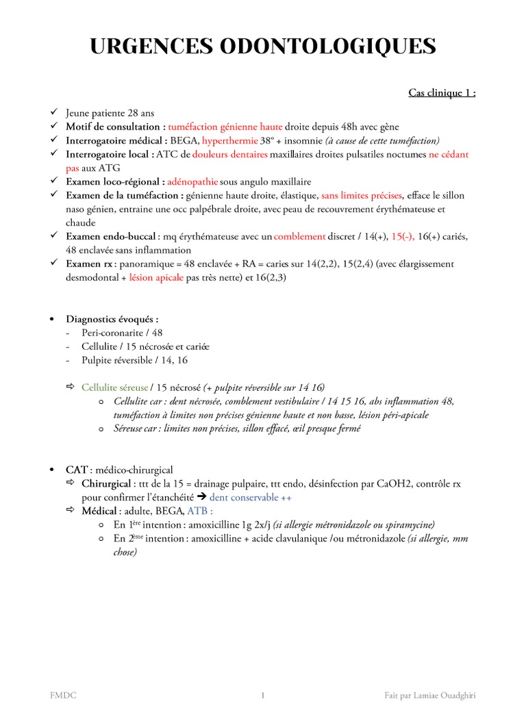 Urgences Odontologiques : Cas Cliniques | PDF