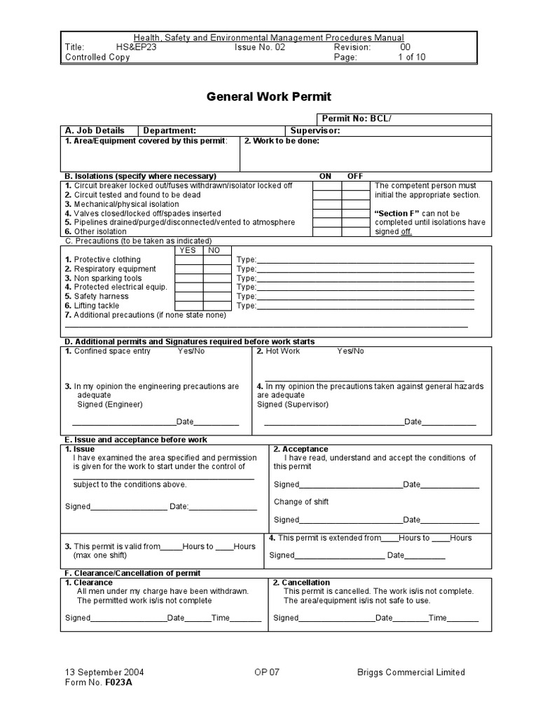 Ensuring Safety Through Proper Procedures: A General Work Permit ...