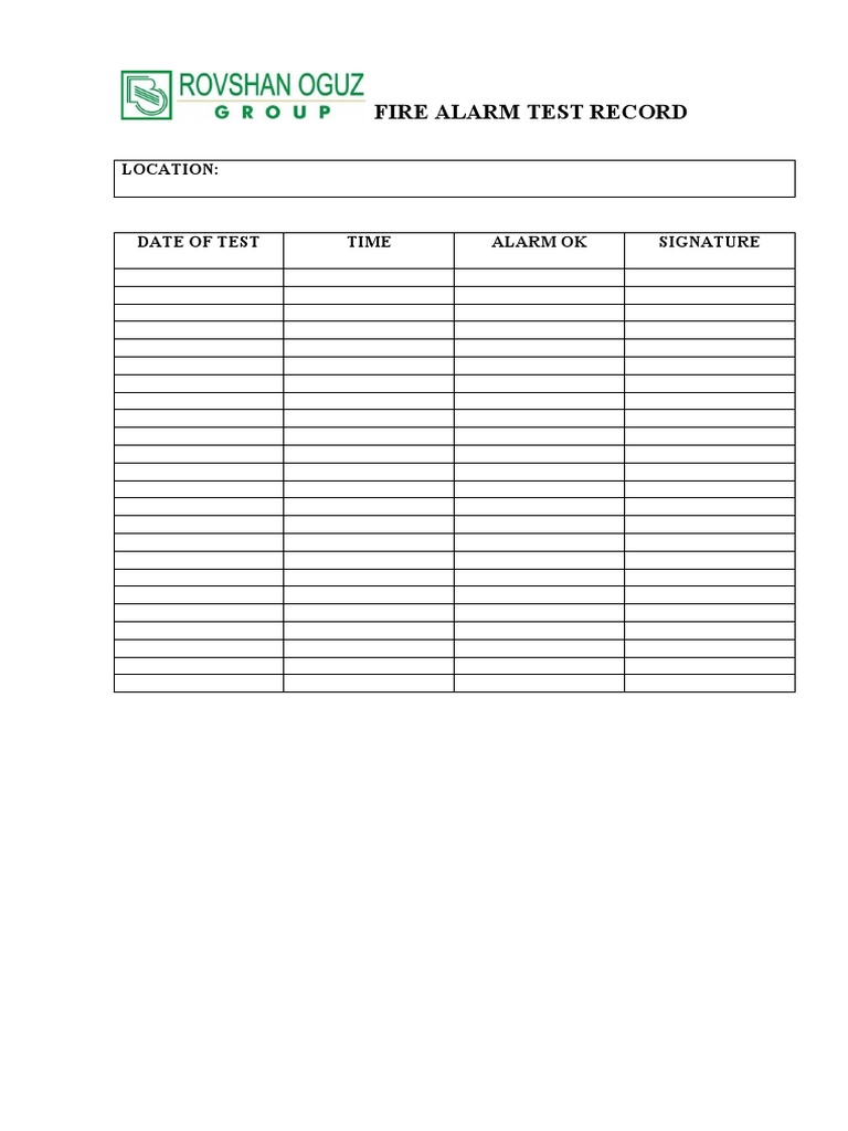Fire Alarm Test Log Template | PDF