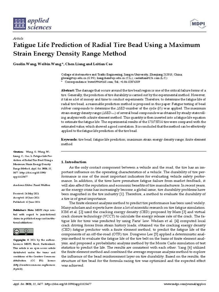 Fatigue Life Prediction of Radial Tire Bead Using A Maximum Strain Energy Density Range Method ...