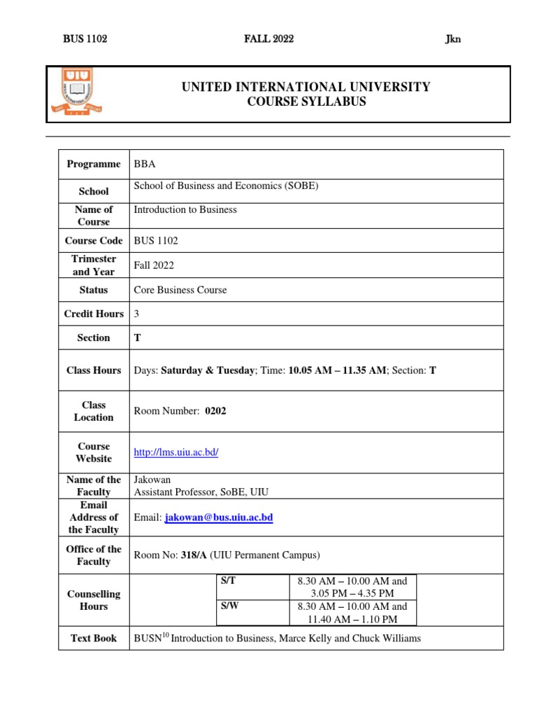 BBA Intro to Business Syllabus | PDF | Academic Dishonesty | Marketing