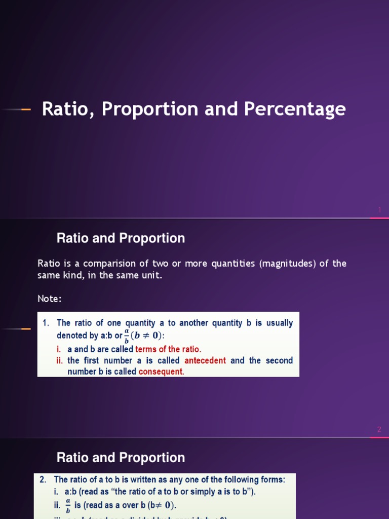 Ratio Proportion and Percentage - Lesson - 1 | PDF