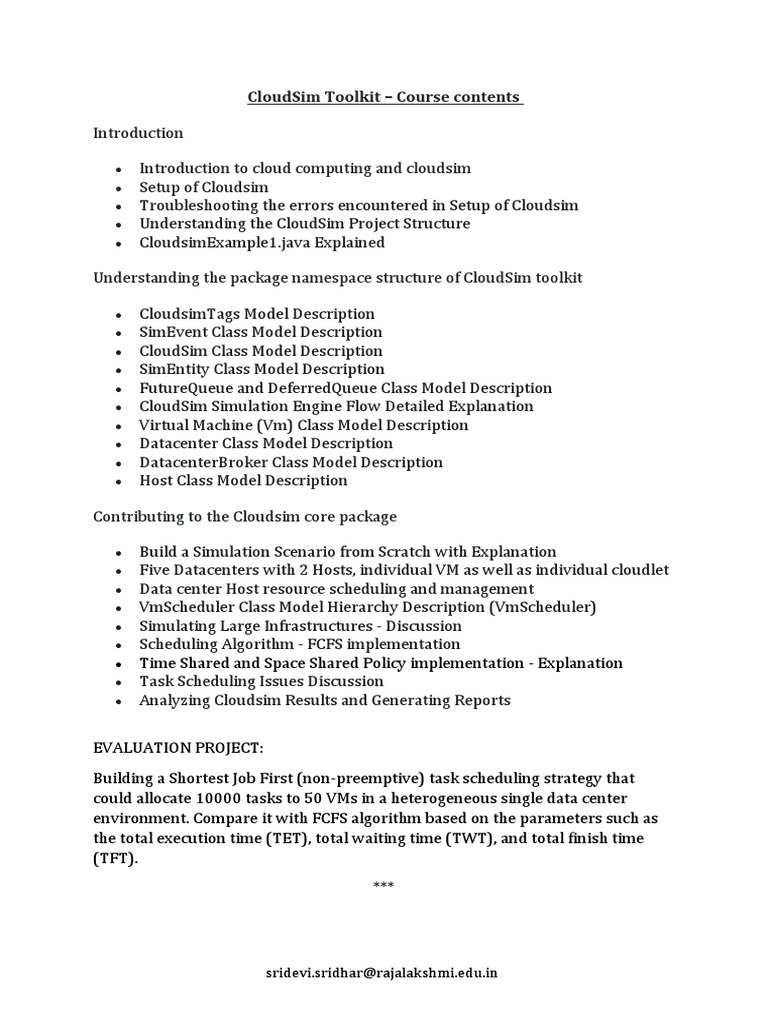 Cloudsim Toolkit Course Contents Pdf 
