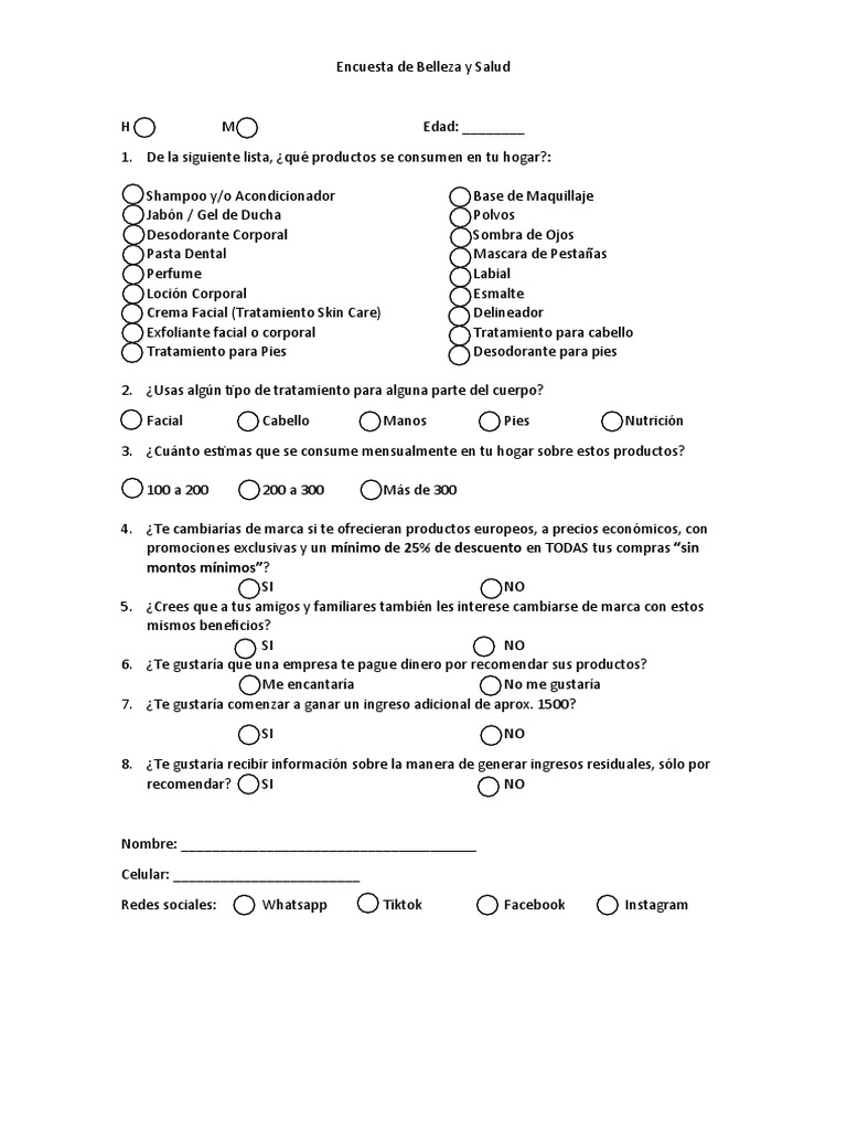 Encuesta de Belleza y Salud CV | PDF