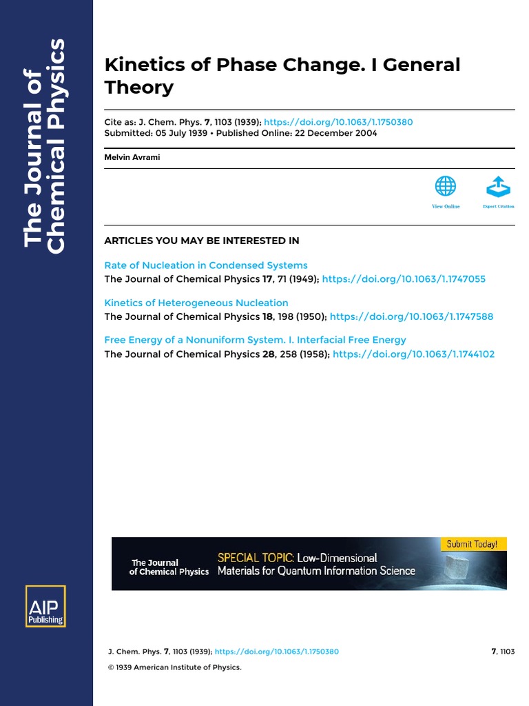 Avrami 1939 Kinetics of Phase Change. I General Theory | PDF ...