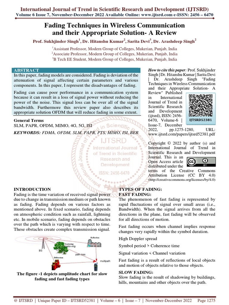 Fading Techniques in Wireless Communication and Their Appropriate ...