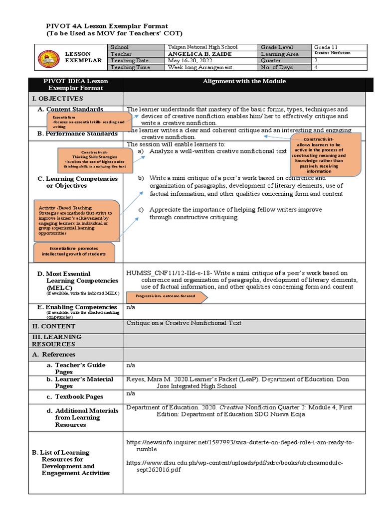 APB COT 2 2print | PDF | Constructivism (Philosophy Of Education) | Learning