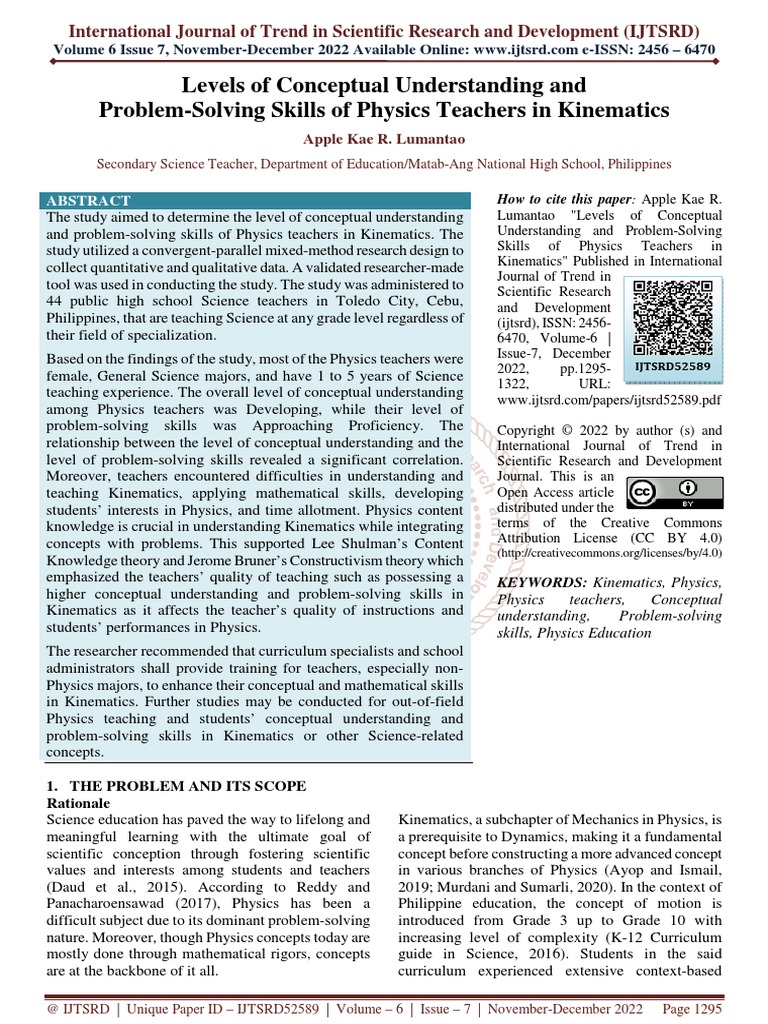 Levels of Conceptual Understanding and Problem Solving Skills of ...