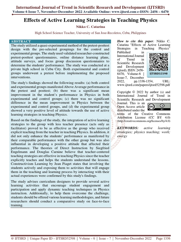 Effects of Active Learning Strategies in Teaching Physics | PDF ...