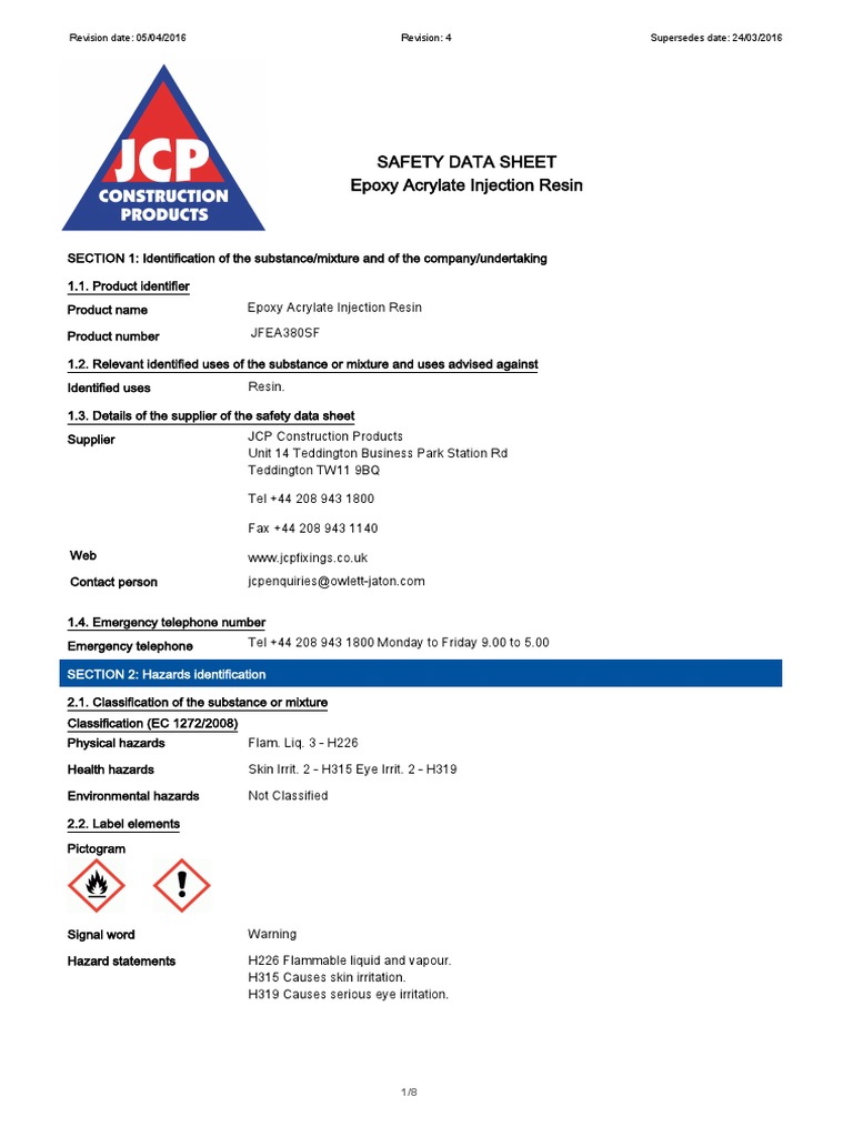 SP172 Epoxy Acrylate Injection Resin | PDF | Firefighting | Personal ...
