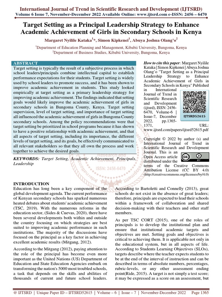 Target Setting As A Principal Leadership Strategy To Enhance Academic ...