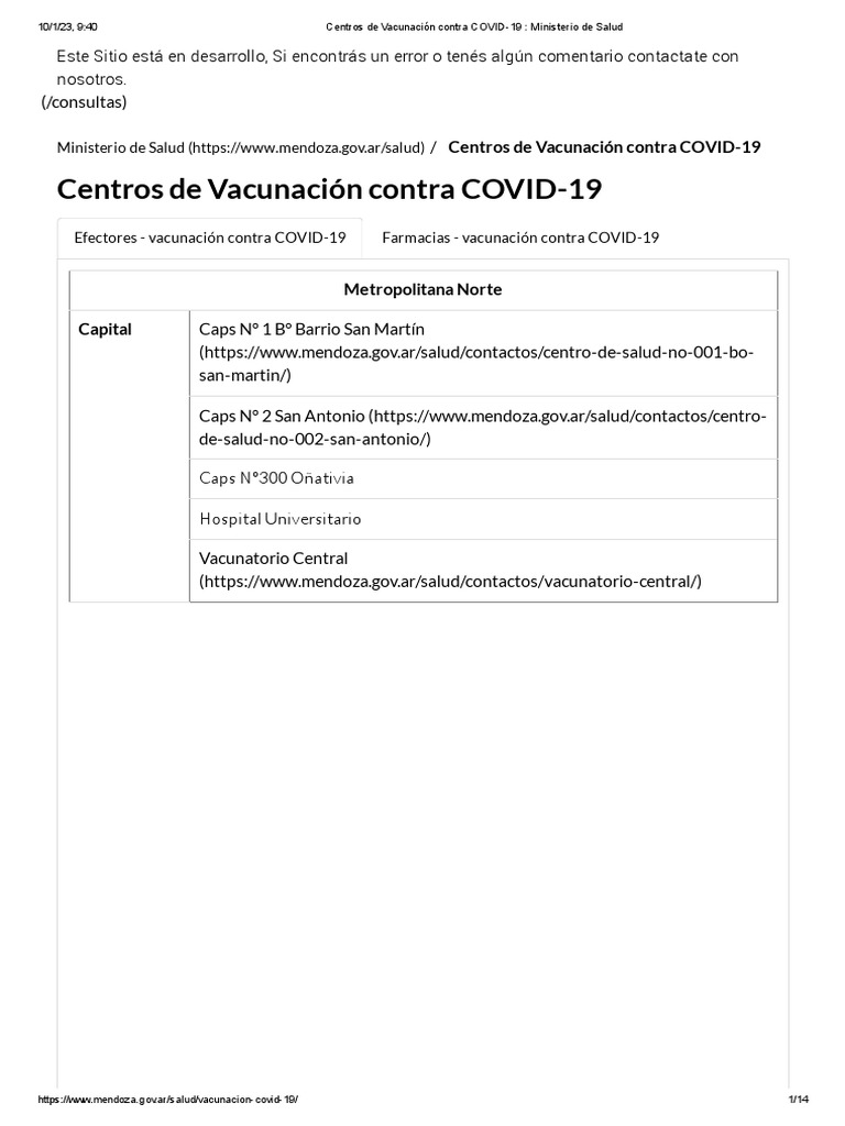 Centros de Vacunación Contra COVID-19 - Ministerio de Salud | PDF | Politica de salud | Ciencias ...