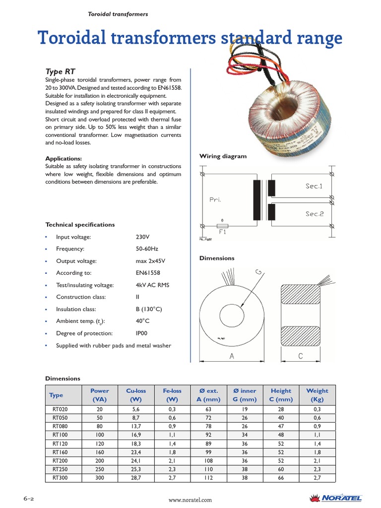 Toroidal Transformers Standard Range: Type RT | PDF | Transformer | Electrical Equipment