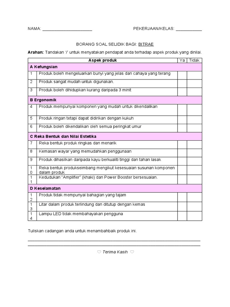 Borang Soa Selidik RBT | PDF