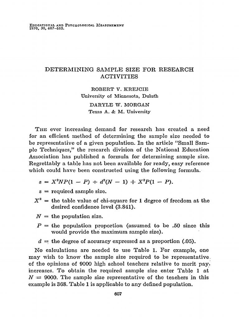 Determining Sample Size for Research Activities | PDF | Sample Size Determination | Sampling ...