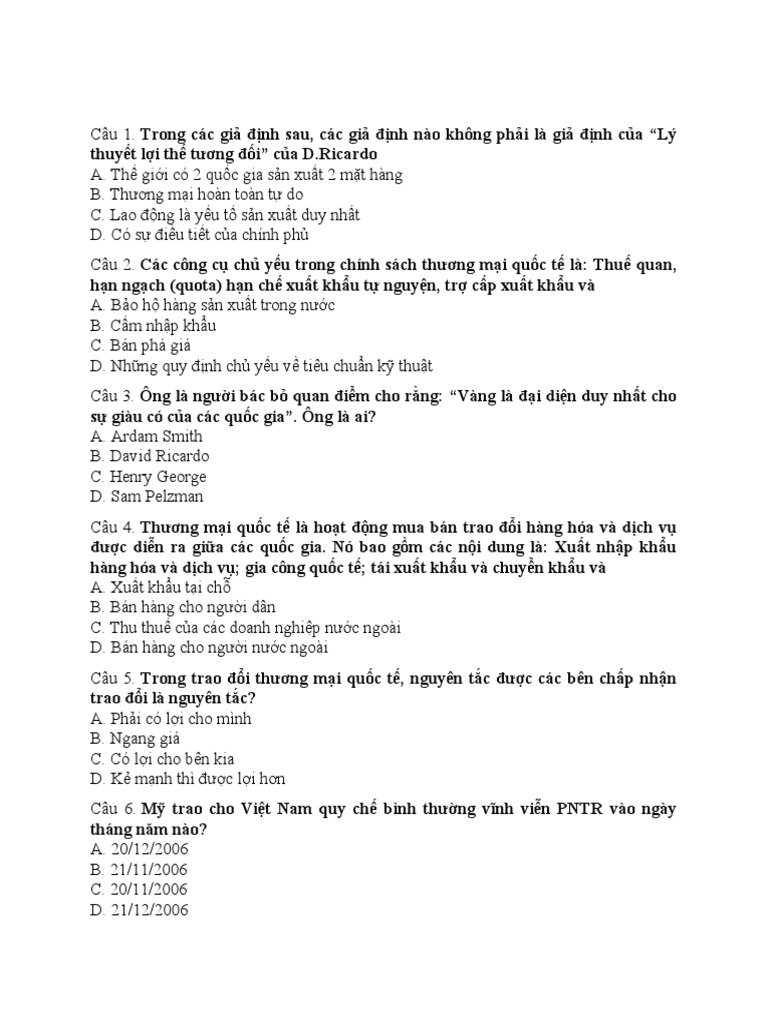 TRẮC NGHIỆM TMQT | PDF