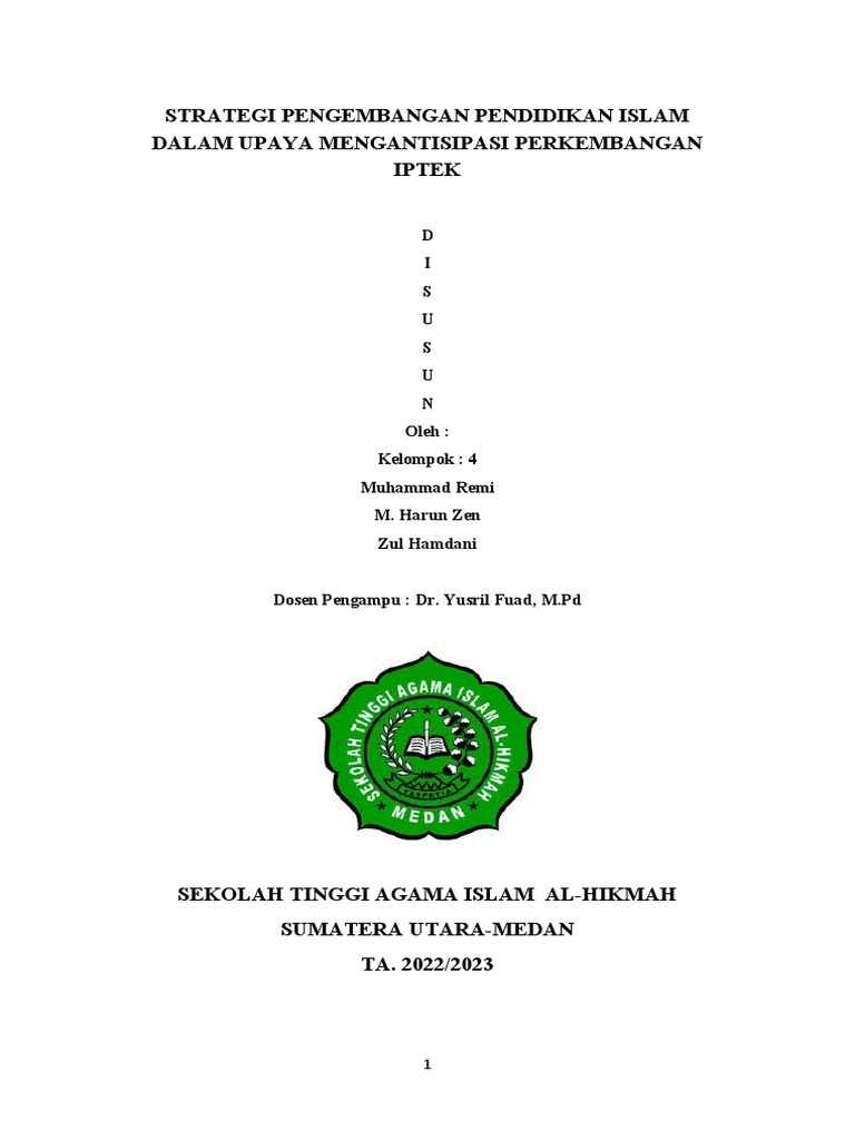 Makalah Strategi Pengembangan Pendidikan Islam Dalam Upaya Mengantisipasi Perkembangan Iptek ...