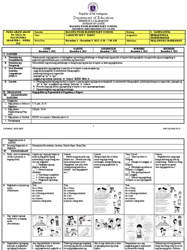 DLL in EsP Q2 - WK 5 | PDF