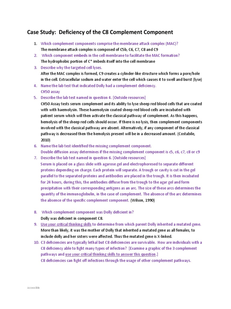 C8 Complement Deficiency Case Study | PDF | Complement System ...