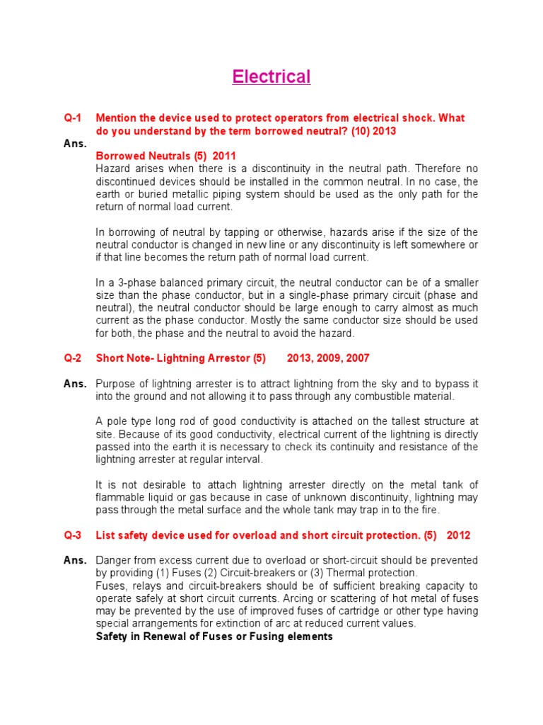 Safety in Electrical Systems: Protective Devices, Earthing, and Hazards ...