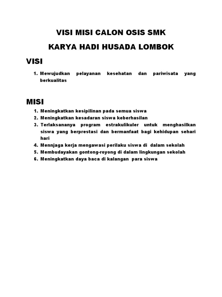 Visi Misi OSIS SMK Hadi Husada | PDF | Karier & Perkembangan | Pengembangan Diri