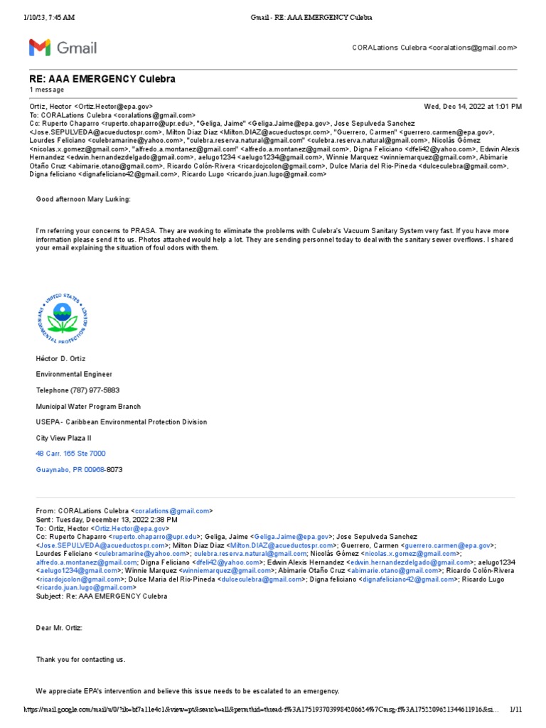 Dec 14 2022 - EPA - Response - Culebra Sewage Crisis - Gmail - RE - AAA ...